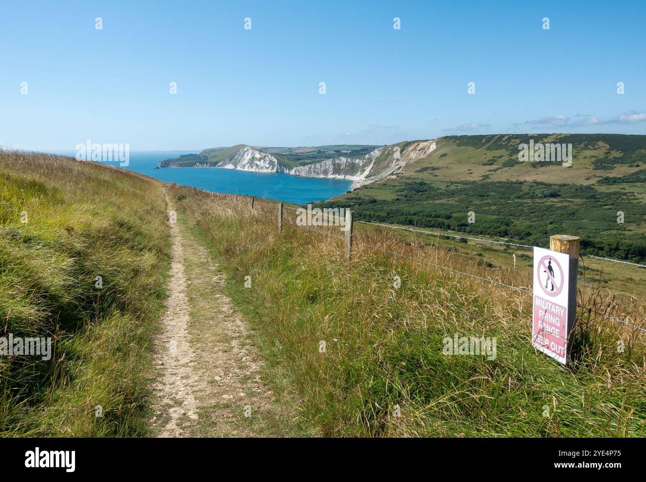 The South West Coastal path passing through the Lulworth army ranges ...