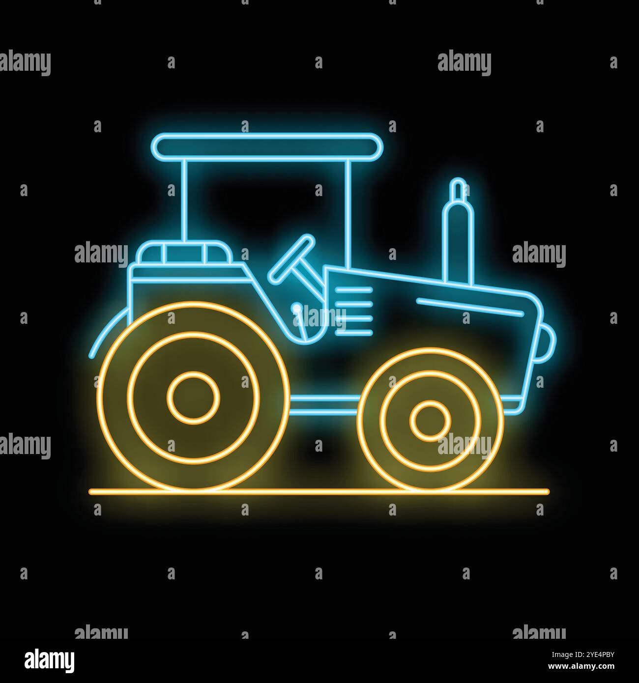 Glowing neon icon of a tractor, evoking farming and agricultural work ...