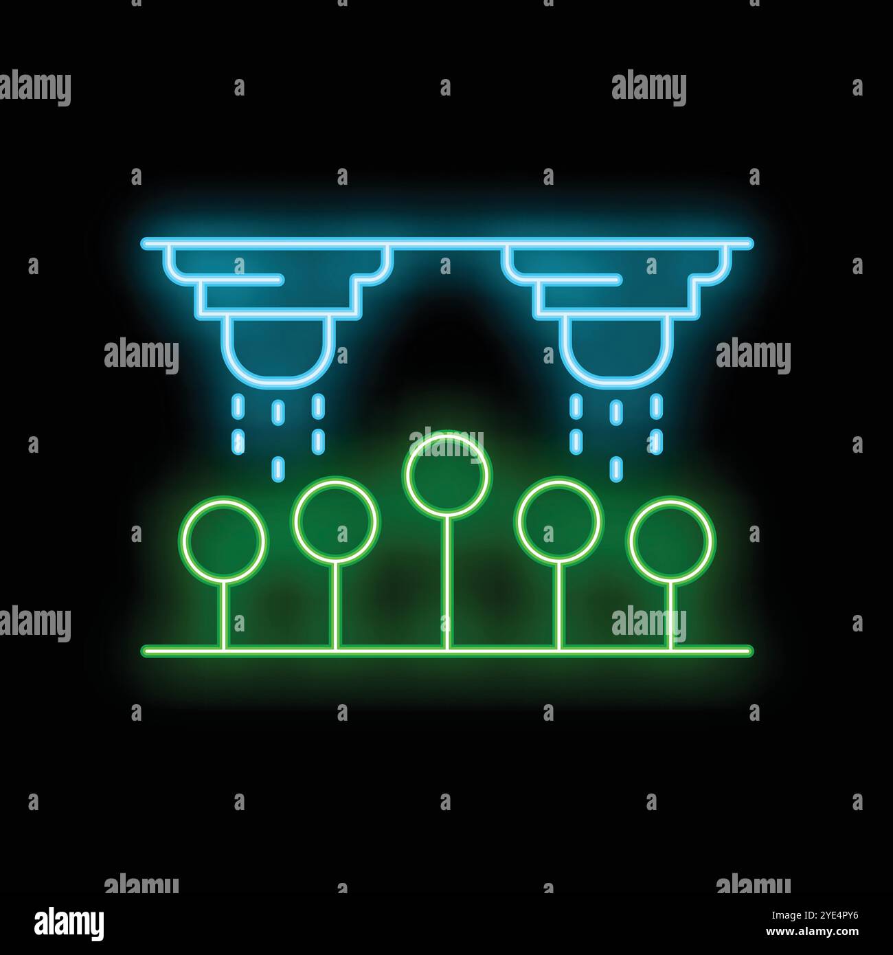 Neon sign of an irrigation system watering plants growing from the ...