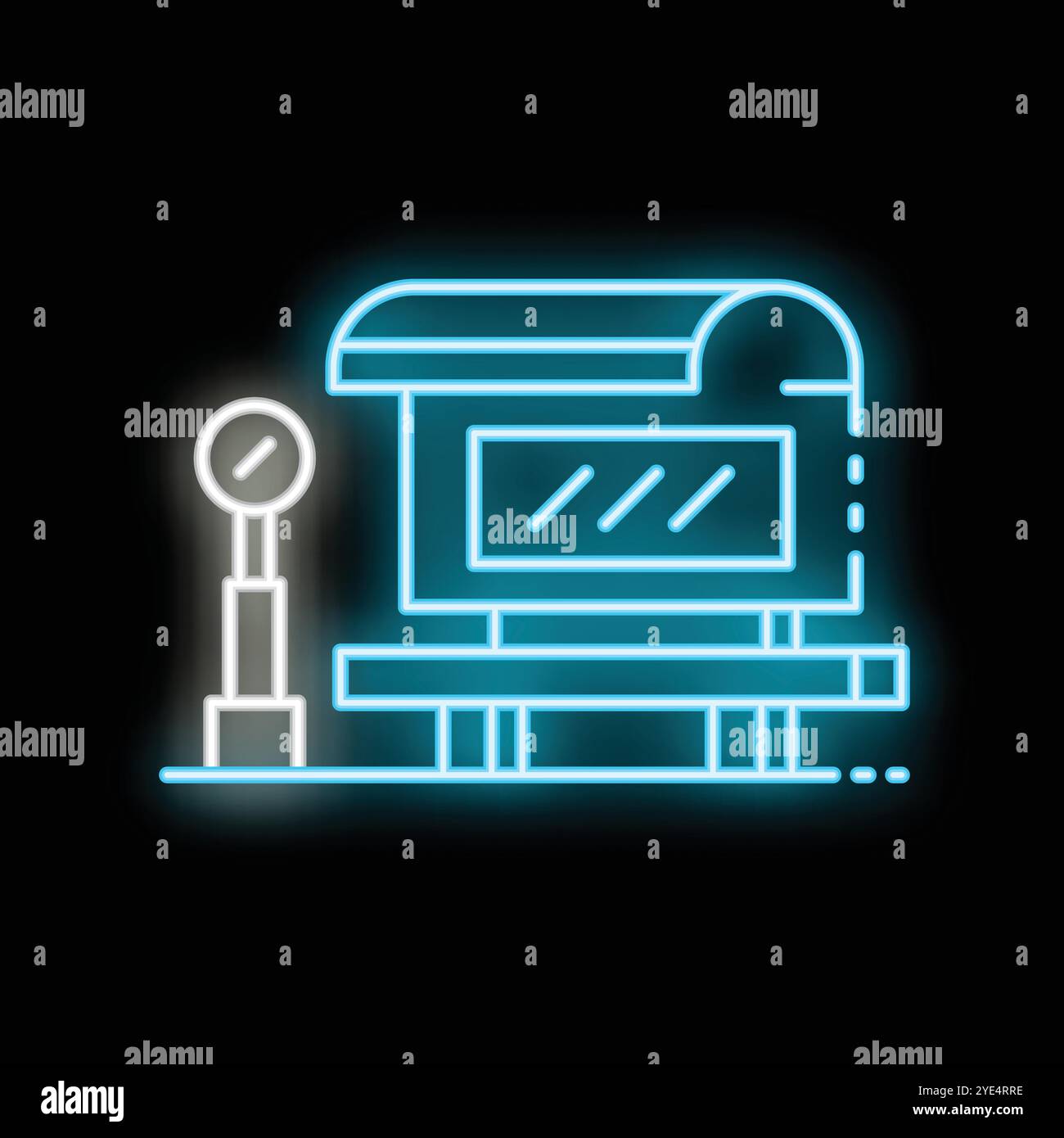 Minimalist vector illustration of a glowing neon bus stop sign with an ...