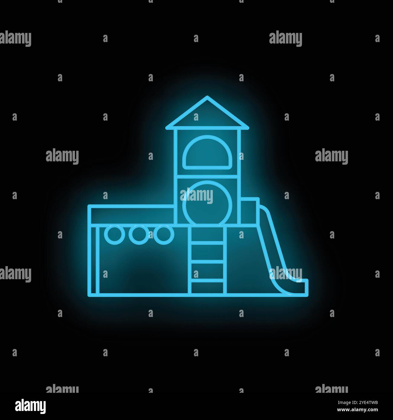 Glowing blue neon icon representing a children's playground structure ...