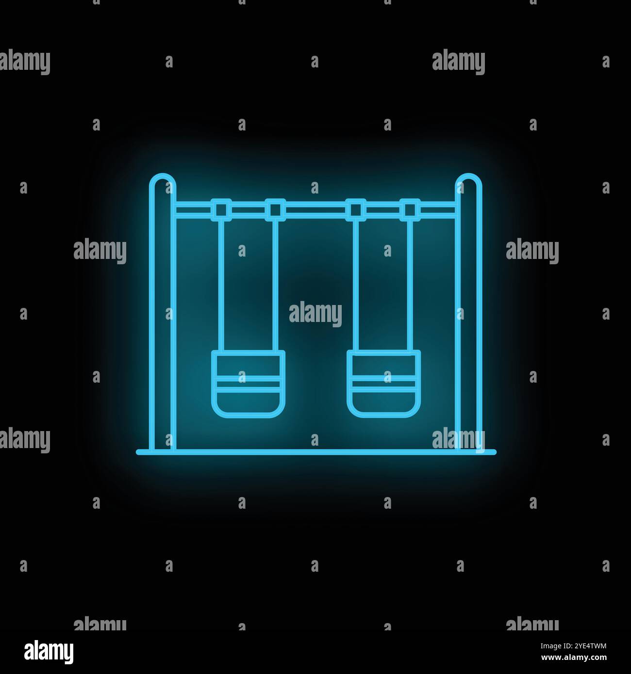 Neon sign representing a children playground swing set at night time ...