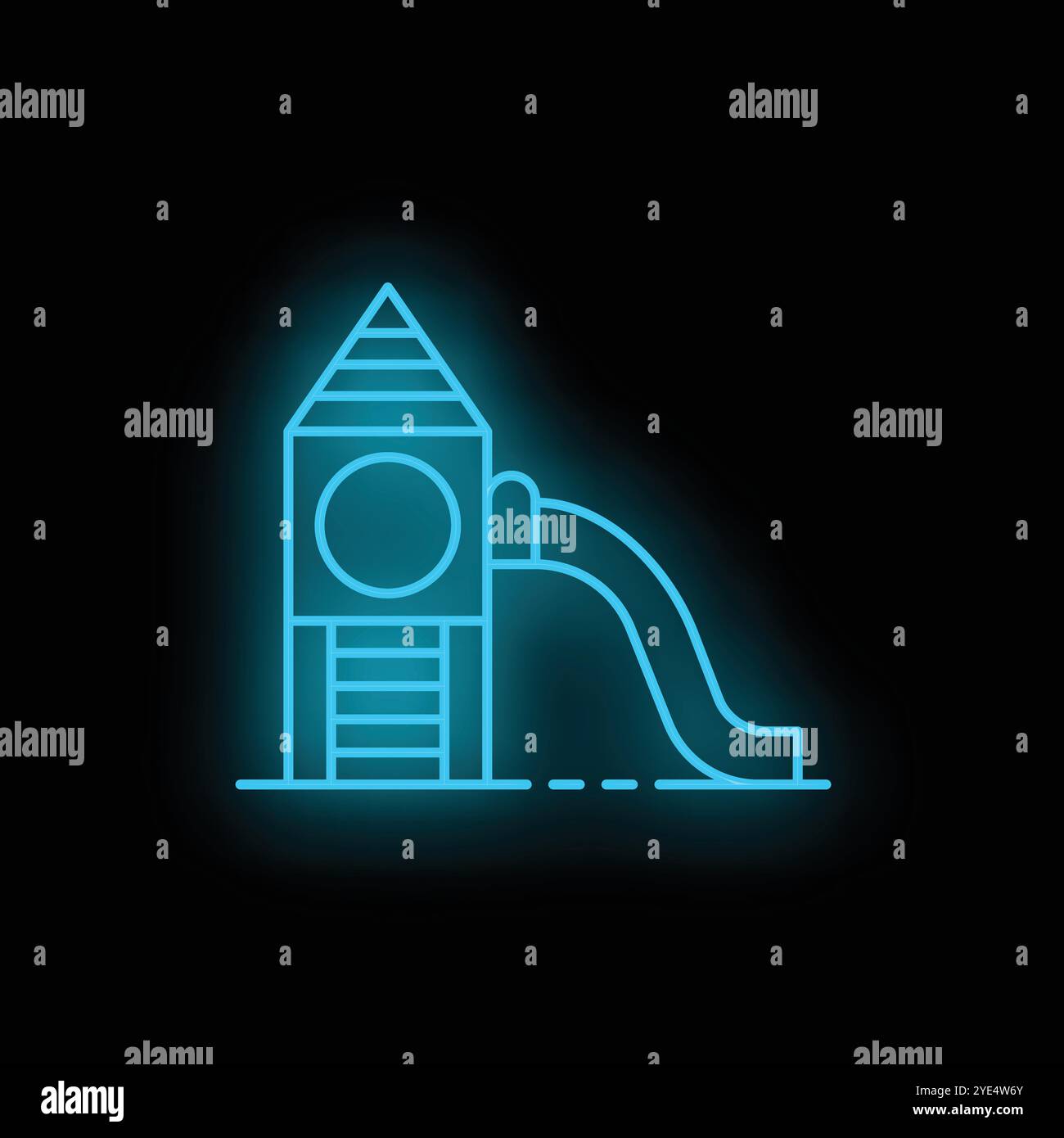 Glowing blue neon sign representing a playground for children with a ...