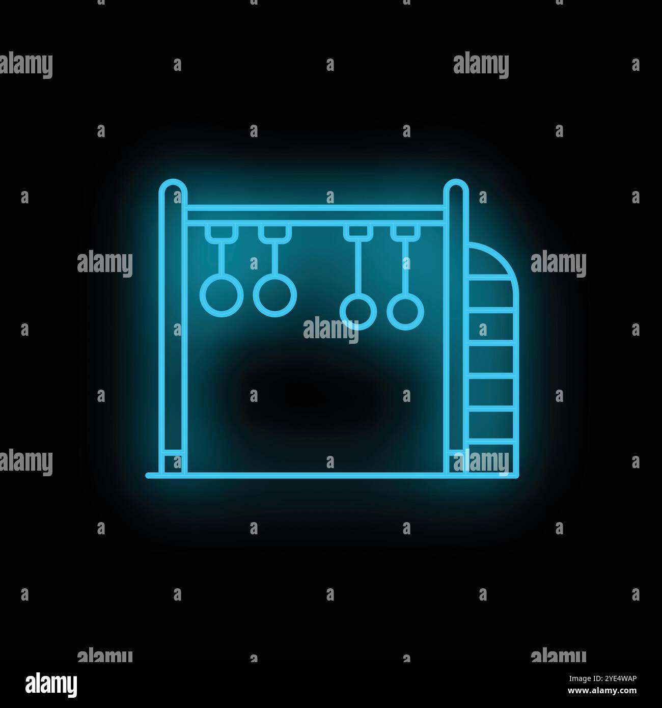 Glowing blue neon icon of a jungle gym structure, symbolizing outdoor ...