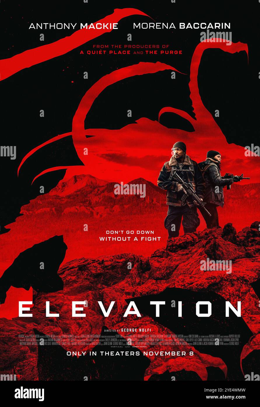 ELEVATION, US poster, from left: Anthony Mackie, Morena Baccarin, 2024 ...