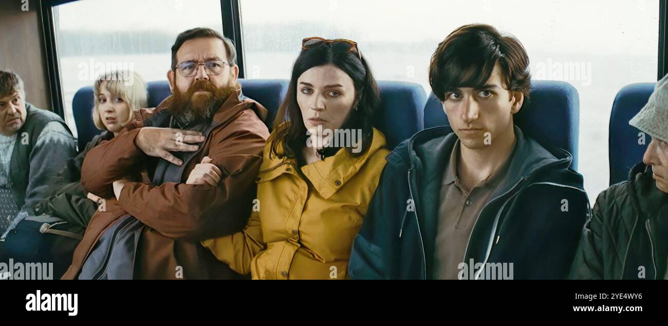 GET AWAY, center, from left: Maisie Ayres, Nick Frost, Aisling Bea ...