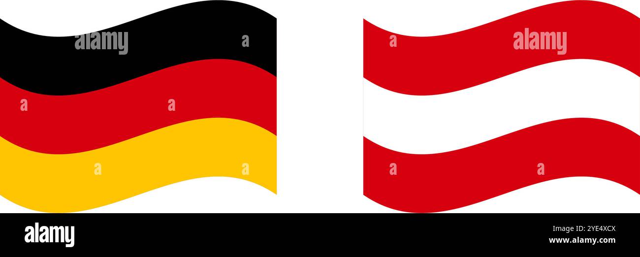 Fluttering German and Austrian flags icon set. Editable vector Stock ...