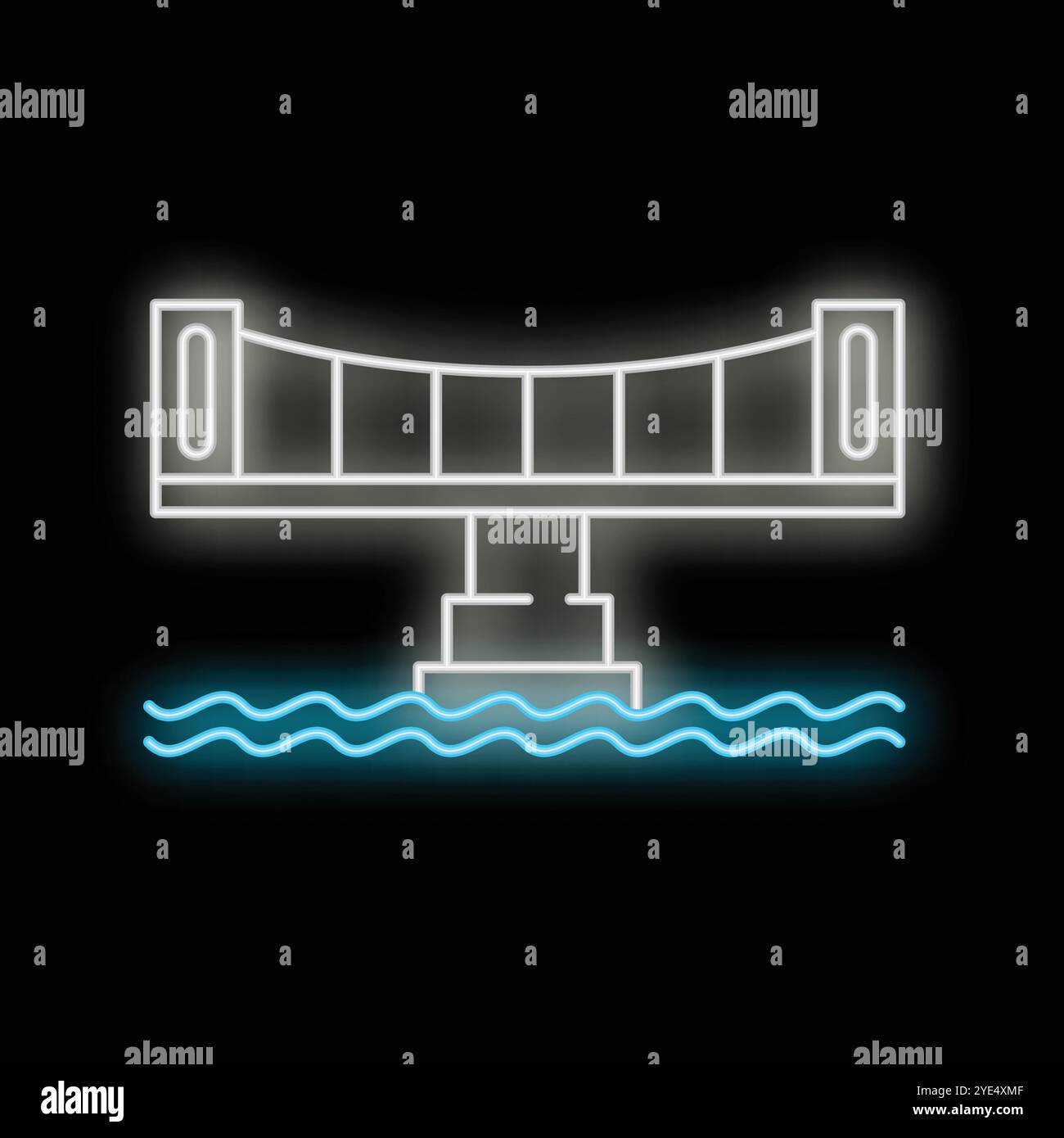 Neon sign depicting a suspension bridge spanning over water with ...