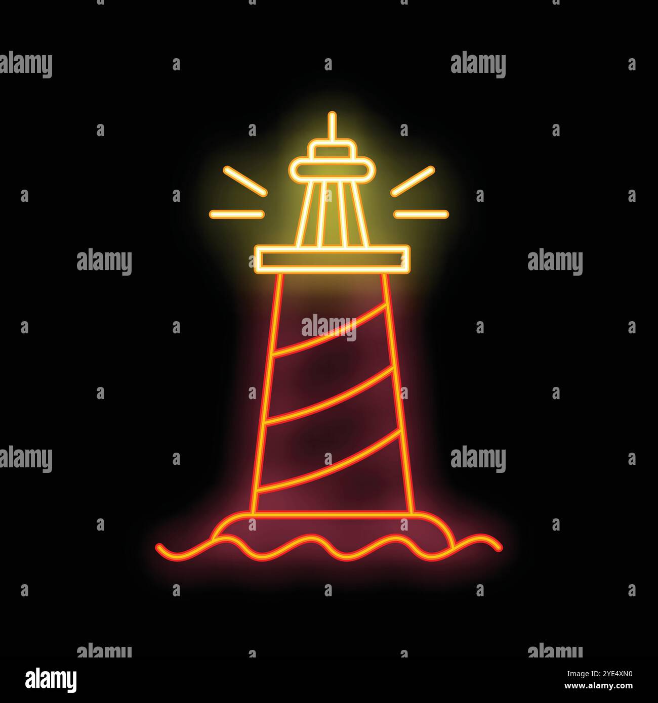 Neon sign showing a lighthouse illuminating the night, a symbol of ...