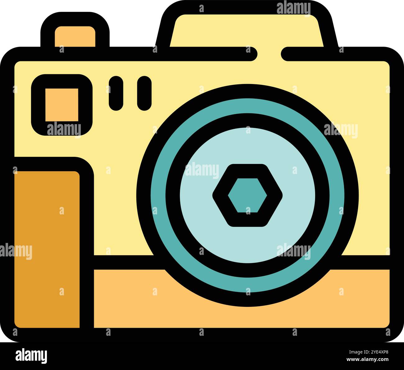 Digital camera with its shutter open, focusing on a subject, ready to ...