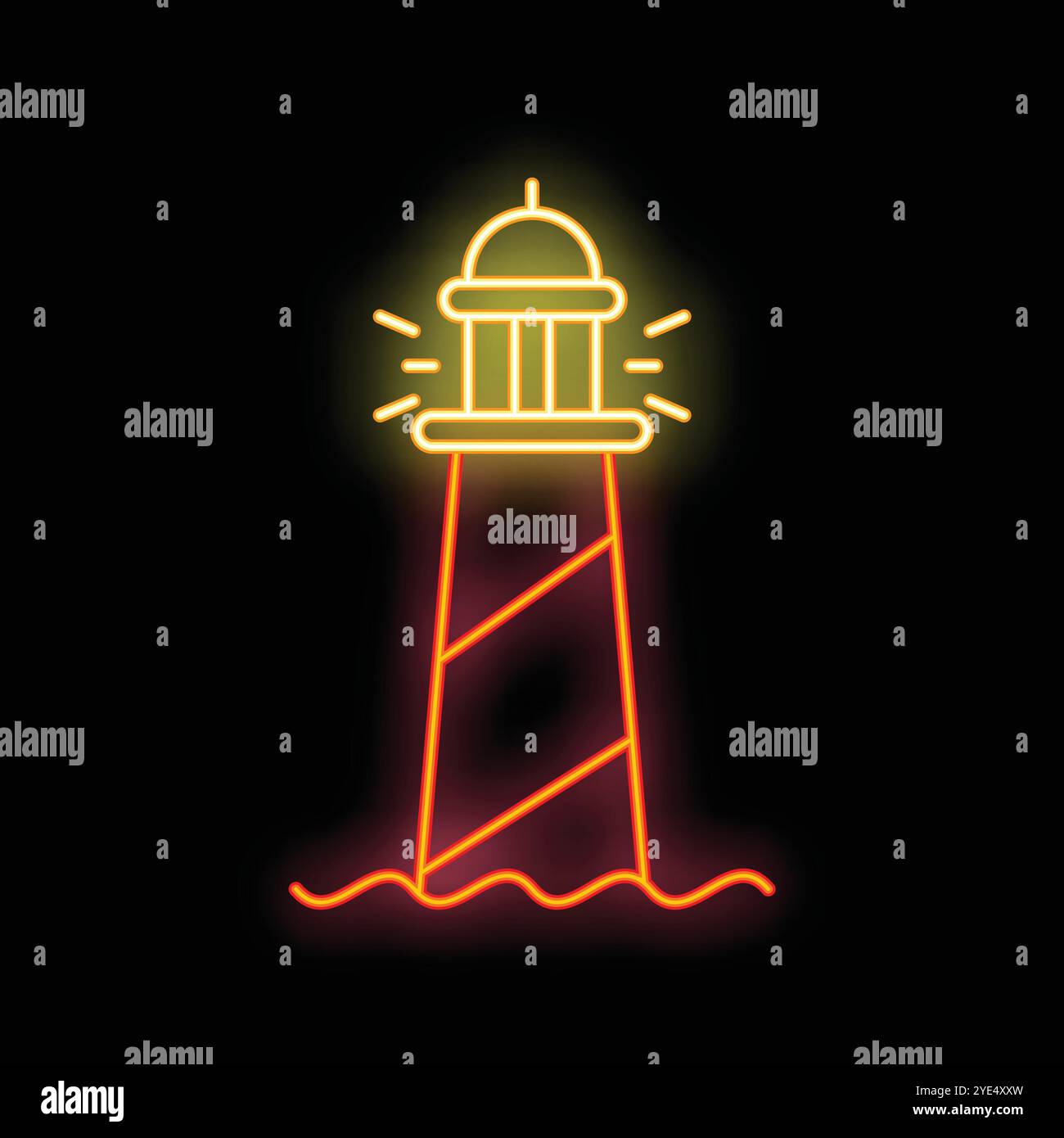 Colorful neon sign depicting a lighthouse shining its beam across the ...