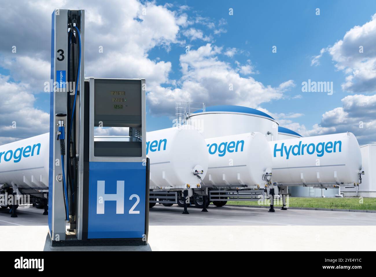 Tank trailers with hydrogen and H2 filling station Stock Photo - Alamy