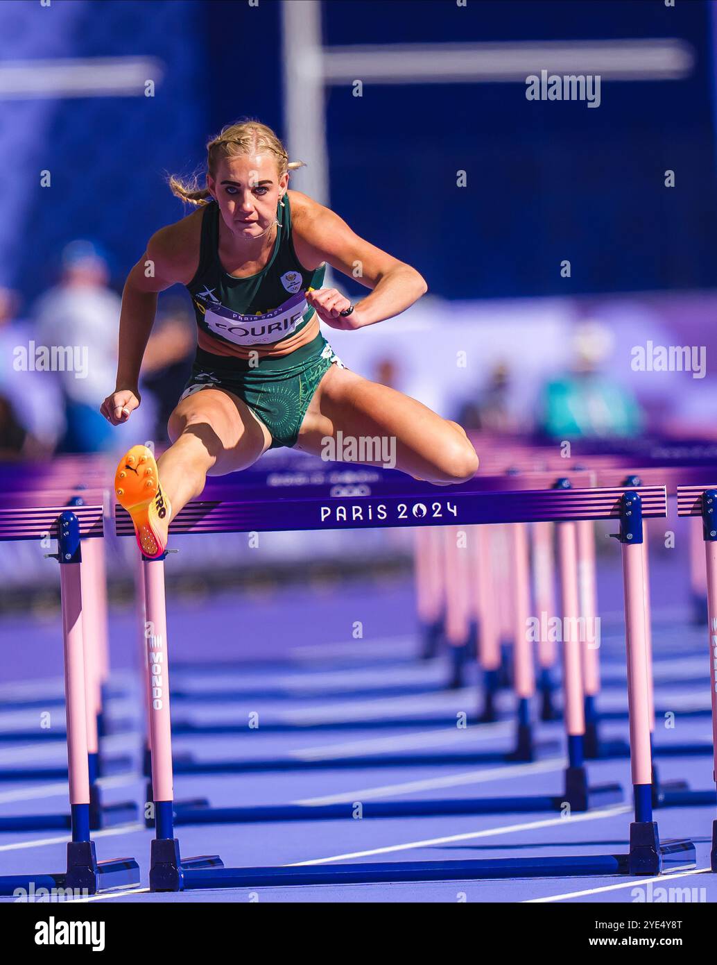 Marione Fourie participating in the 100 meters hurdles at the Paris ...