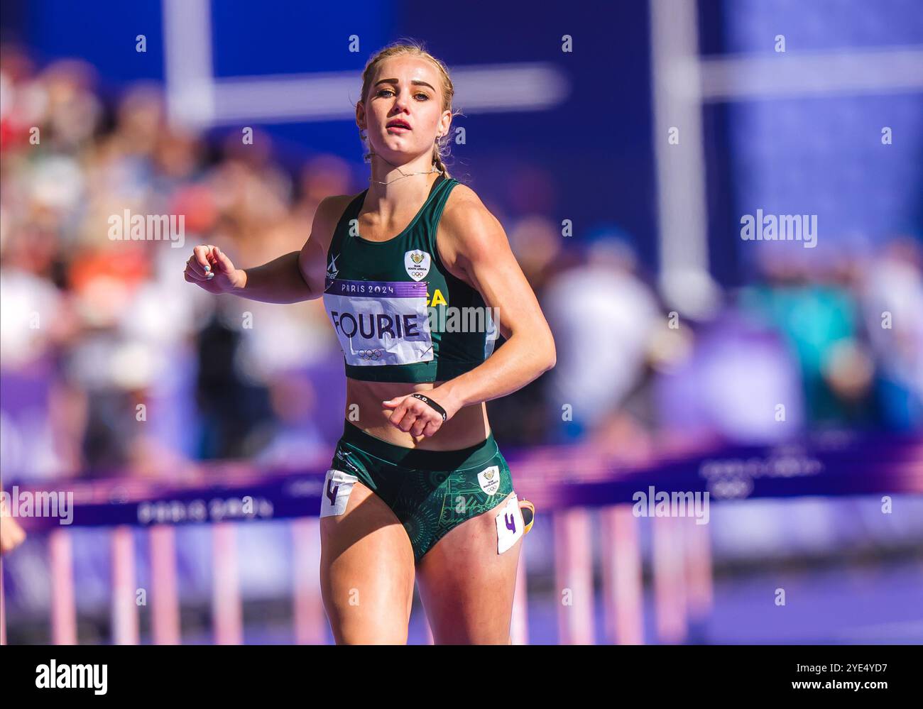 Marione Fourie participating in the 100 meters hurdles at the Paris ...