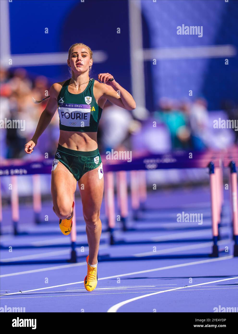 Marione Fourie participating in the 100 meters hurdles at the Paris ...