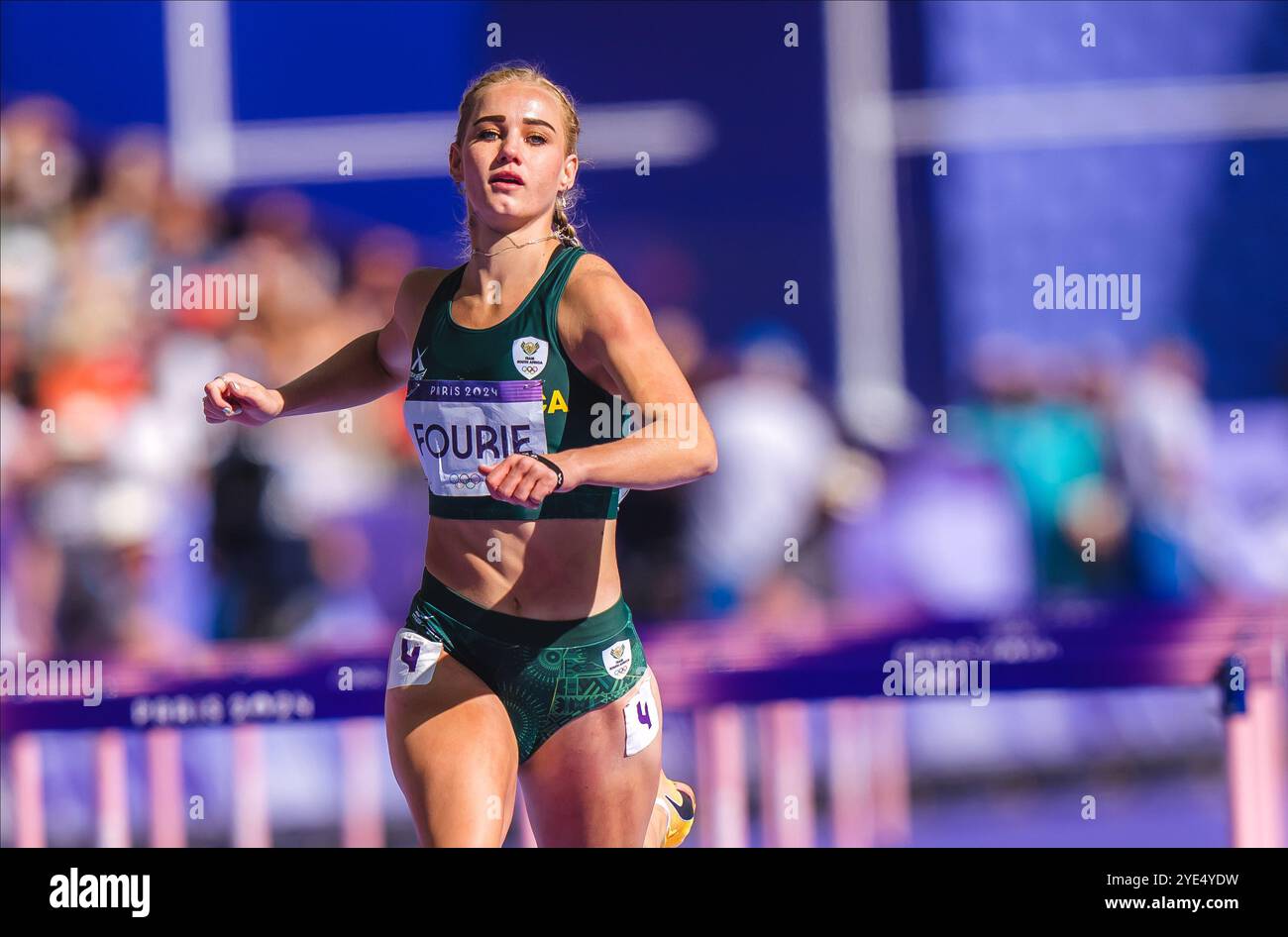 Marione Fourie participating in the 100 meters hurdles at the Paris ...