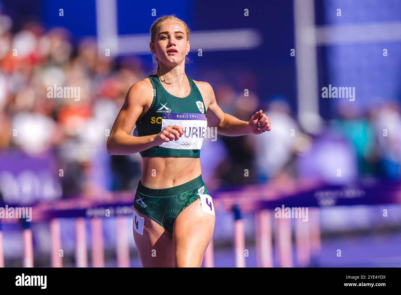 Marione Fourie participating in the 100 meters hurdles at the Paris ...