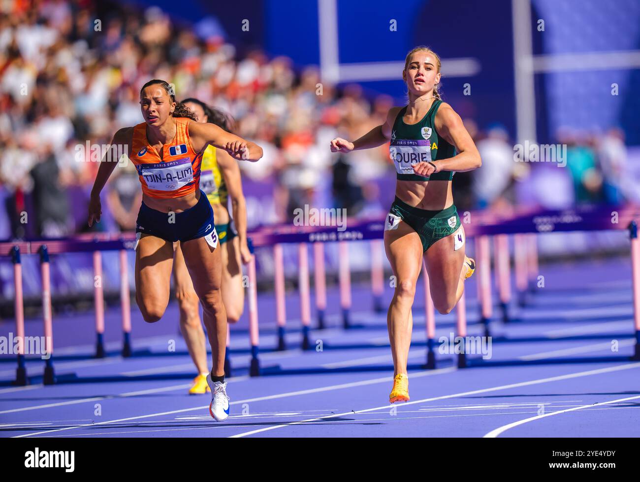 Marione Fourie participating in the 100 meters hurdles at the Paris ...