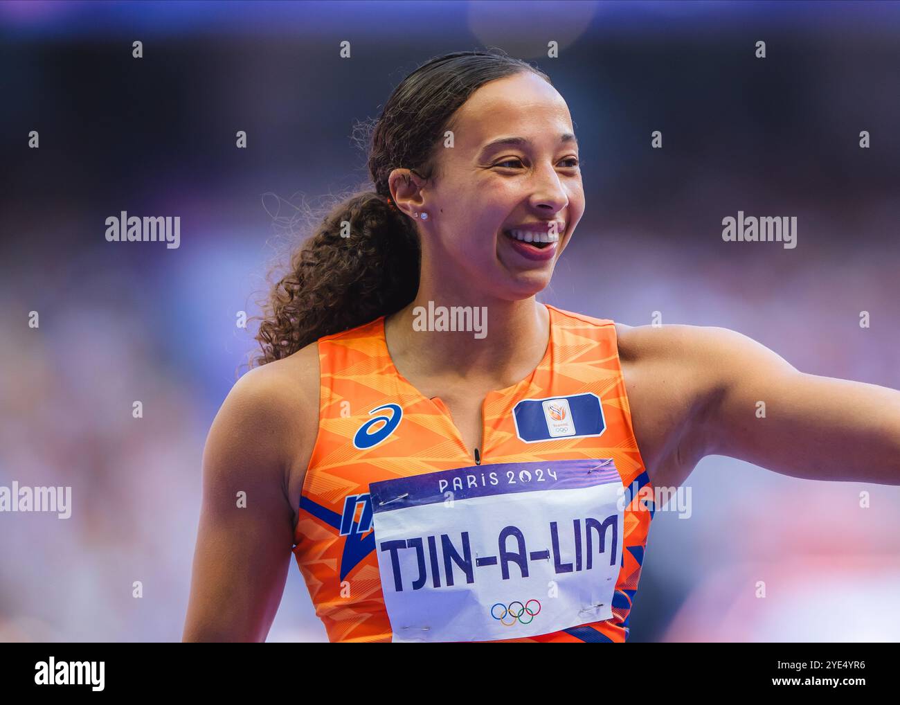 Maayke Tjin-A-Lim participating in the 100 meters hurdles at the Paris ...