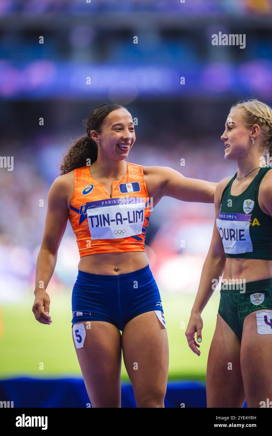 Maayke Tjin-A-Lim participating in the 100 meters hurdles at the Paris ...