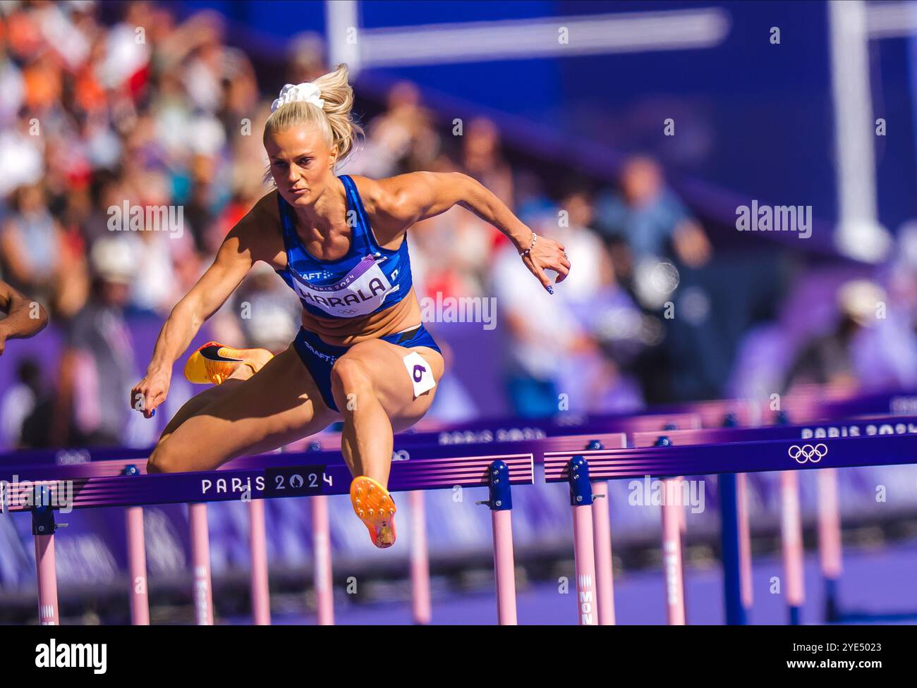 Lotta Harala participating in the 100 meters hurdles at the Paris 2024 ...