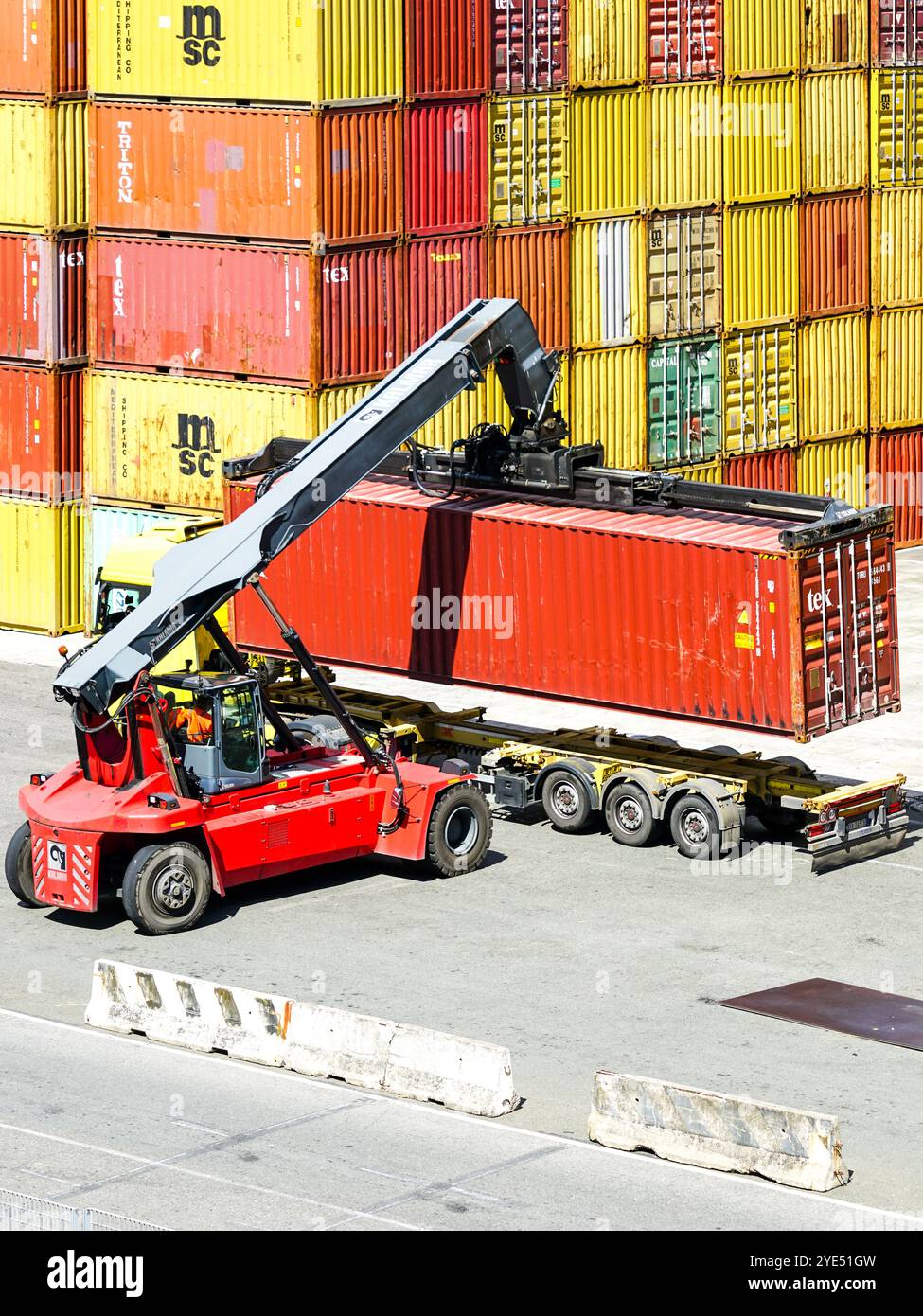 La Spezia, Italy- May 28, 2024: The forklift places the cargo container ...