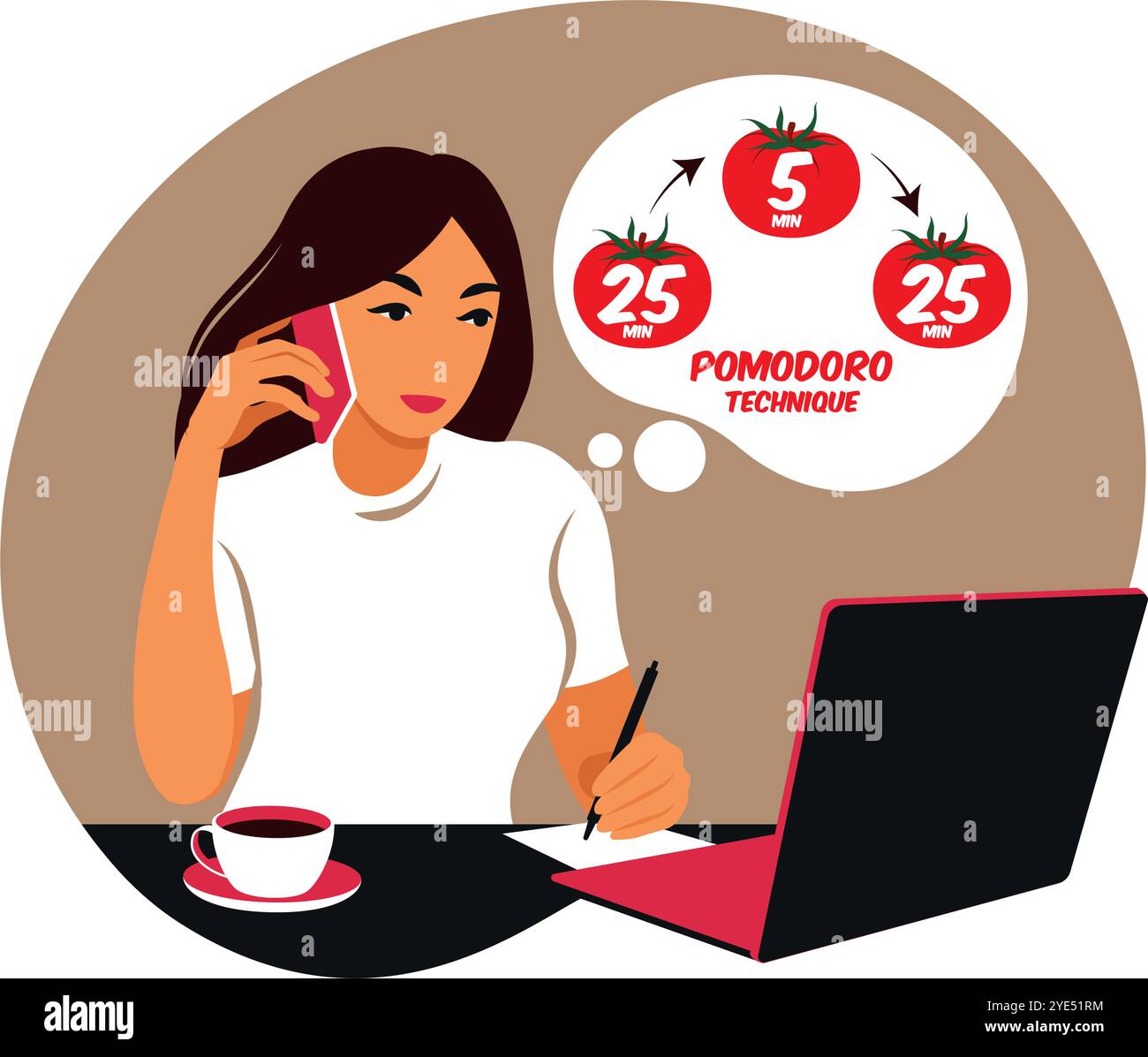 Girl manager working with computer using time management. Pomodoro ...