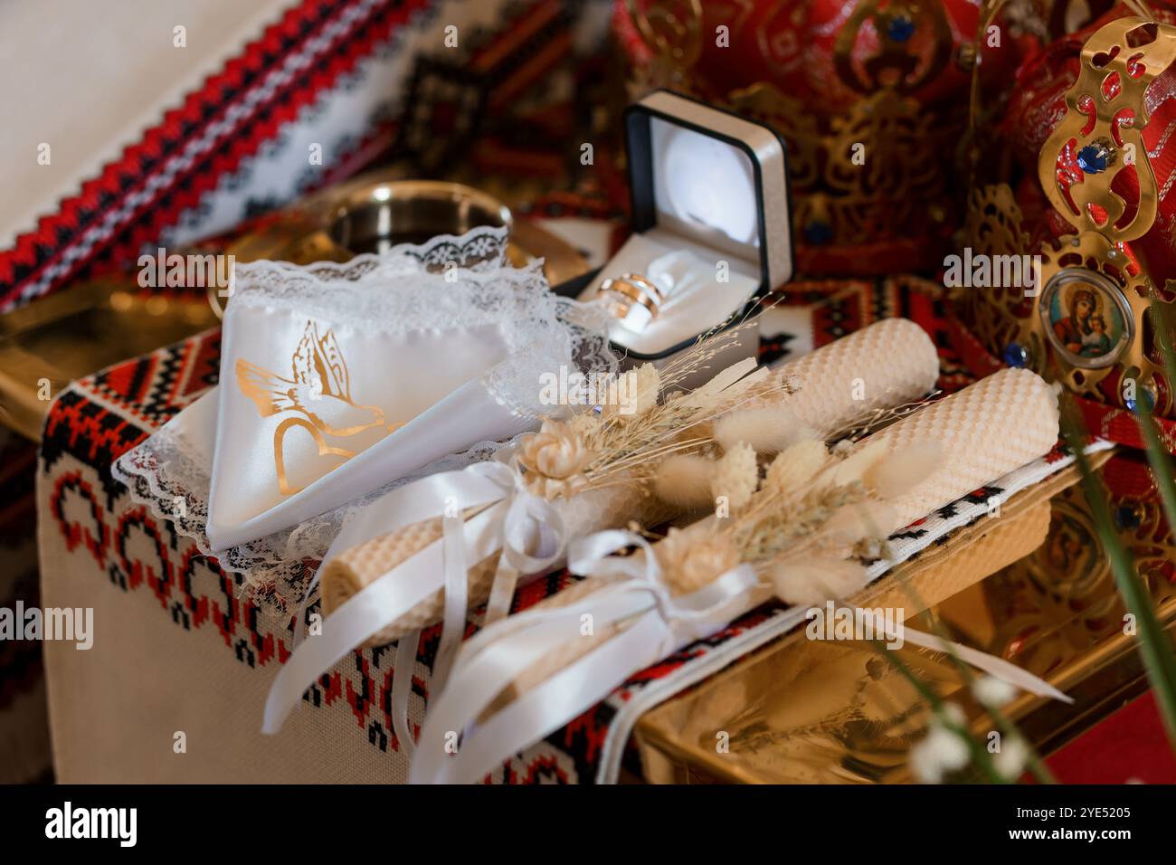Exquisite Orthodox Wedding Ceremony Decor Featuring Rings and ...
