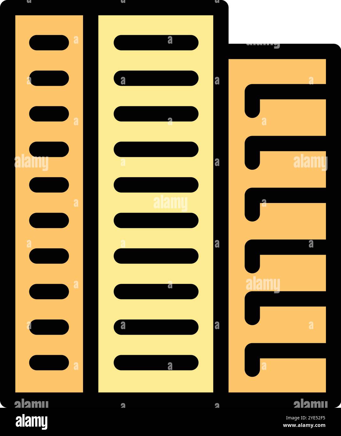 Simple design of three buildings forming a cityscape with multiple ...