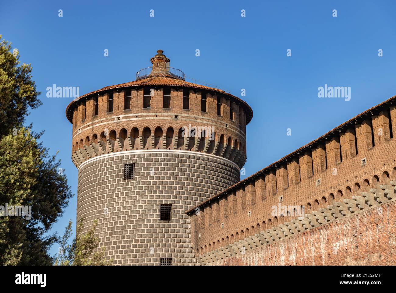 A picture of one of the towers at the Sforzesco Castle, Milano Stock ...