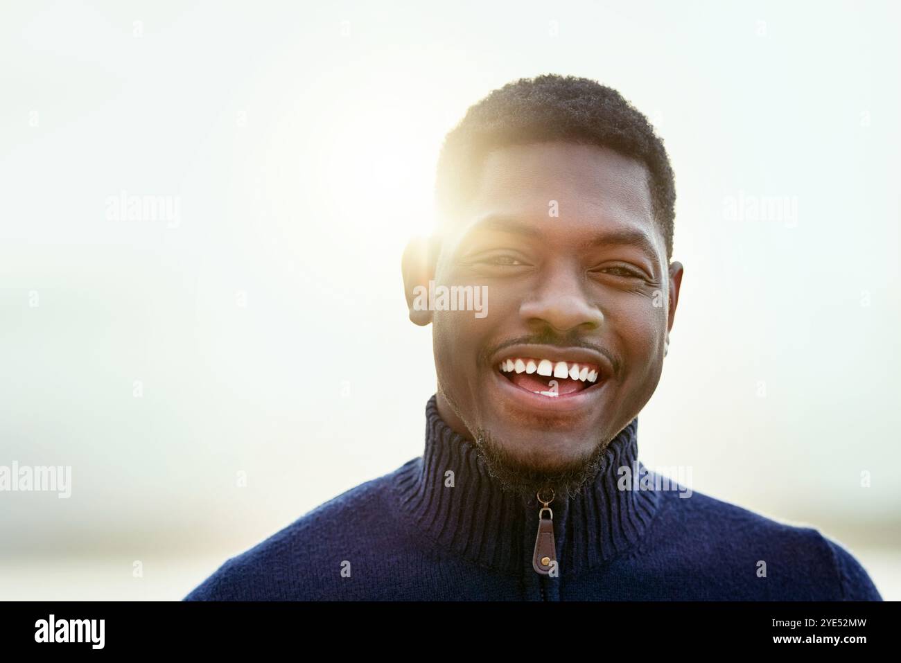 Laugh, gen z and fashion with portrait of black man in city for youth ...