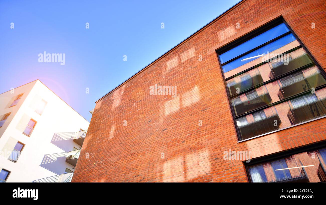 Modern loft building from red brick in downtown area. Industrial design ...