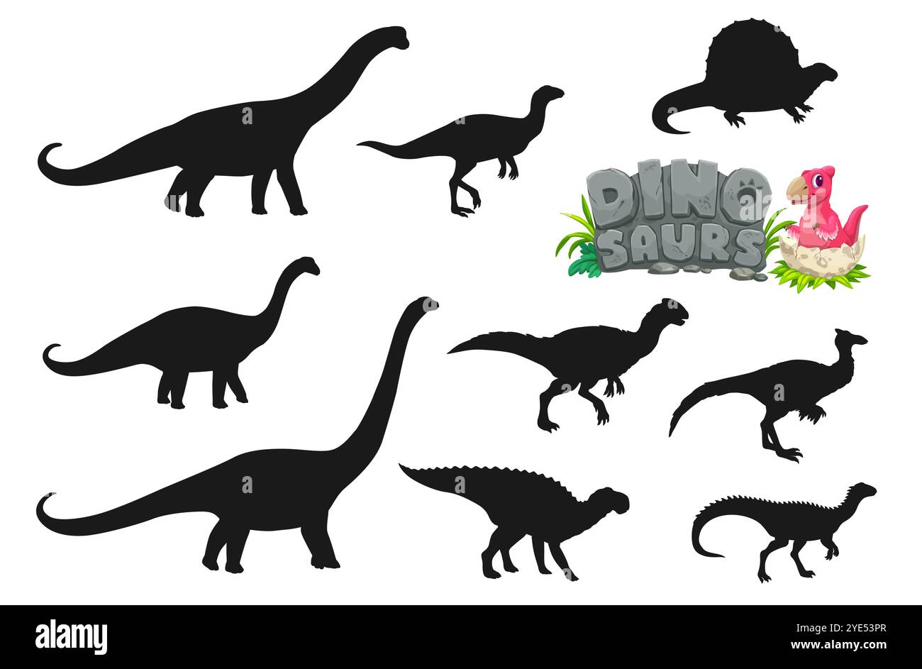 Prehistoric dinosaur silhouettes vector set. Black dino species shadow ...
