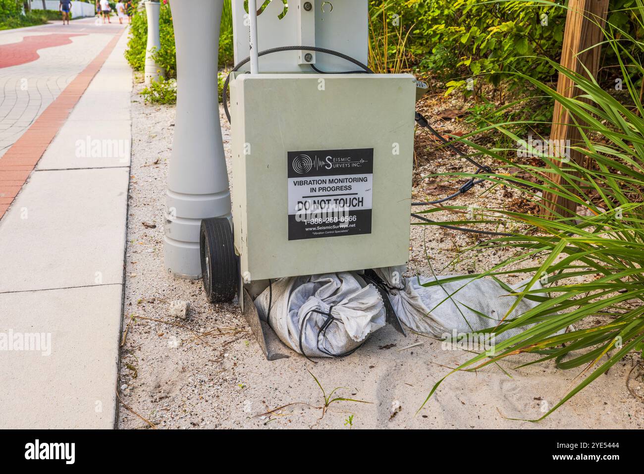 Seismic monitoring device with "Do Not Touch" sign installed near ...