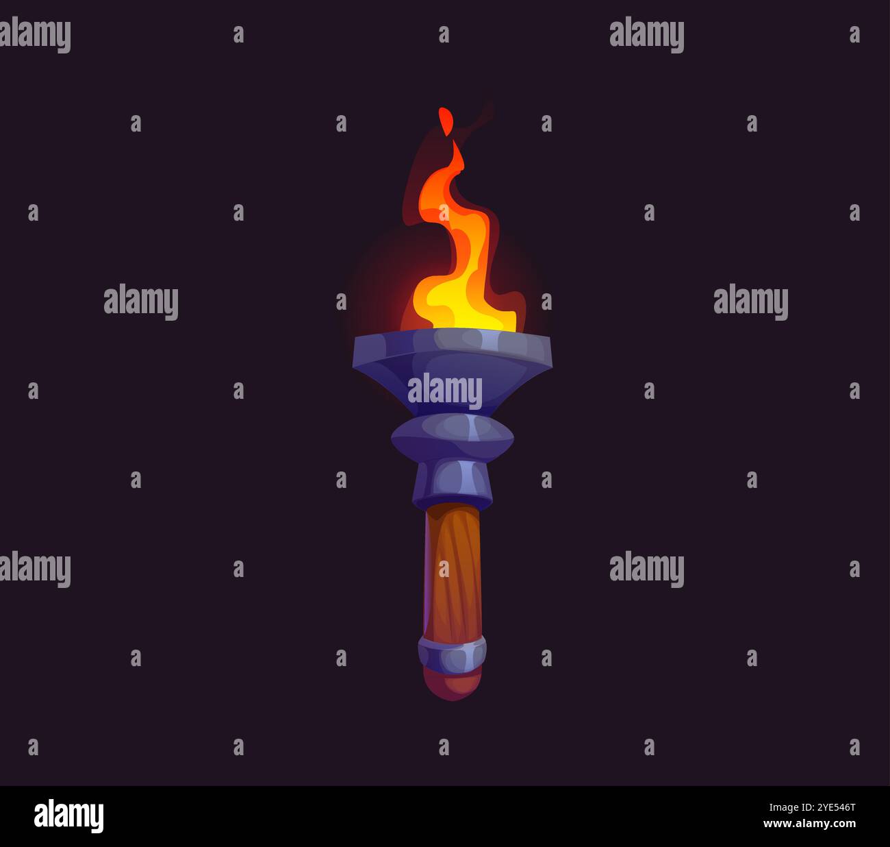 Game medieval fire torch. Cartoon vector burning brand. Portable ...