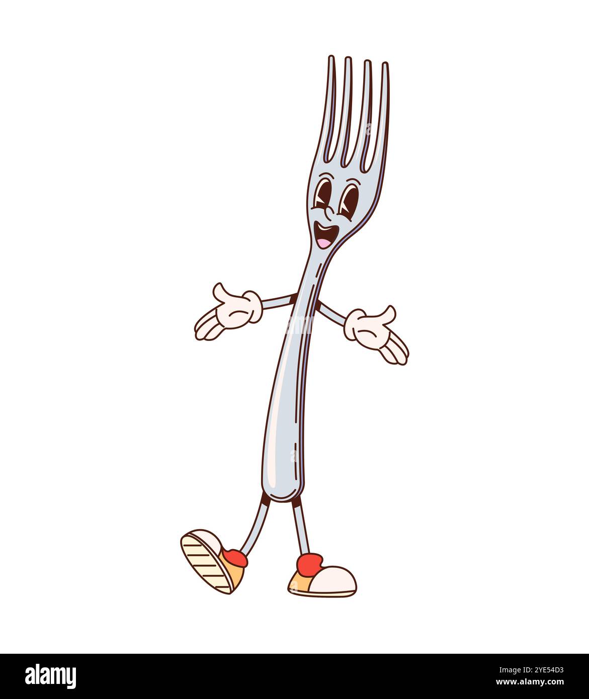 Cartoon fork retro groovy kitchenware and utensil character. Isolated ...