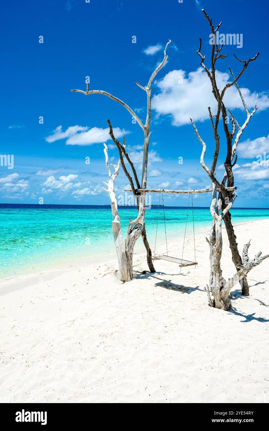 Wooden swing on the shore of the Indian Ocean. Maldives. Maldives ...