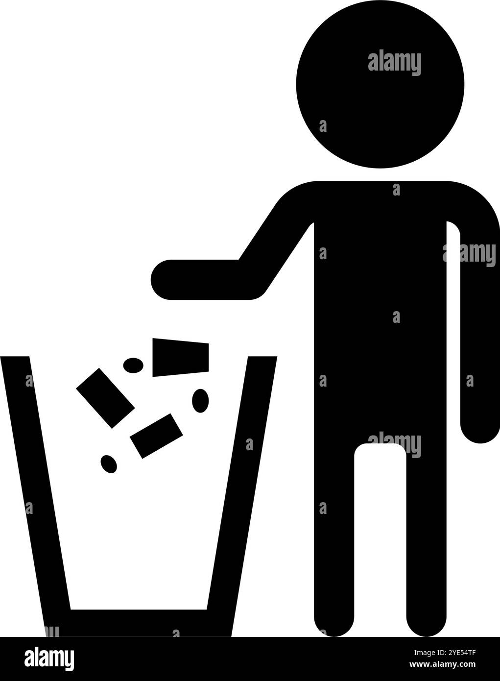 People throwing trash in trash can silhouette icon. Editable vector ...