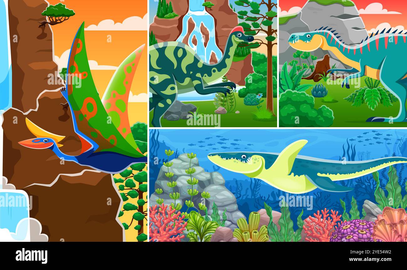 Prehistoric dinosaur characters collage with Jurassic lizards and ...