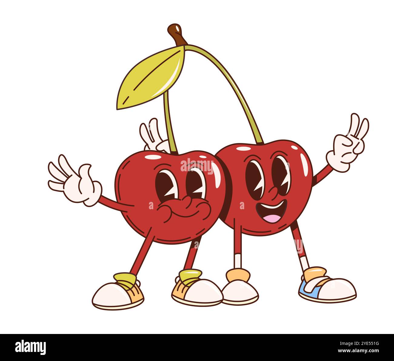 Retro groovy cherry berry twins cartoon characters. Isolated vector ...