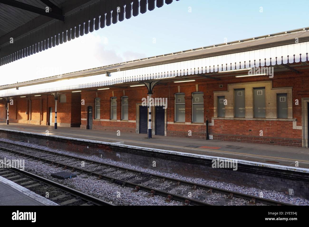 Empty railway station viewed from platform. Public transport. Train ...