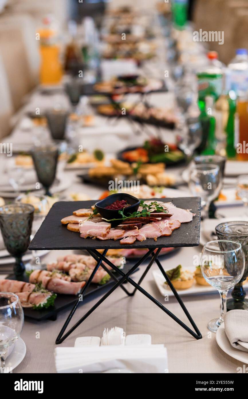 Abundant Feast Display Featuring a Variety of Appetizers and Drinks on ...