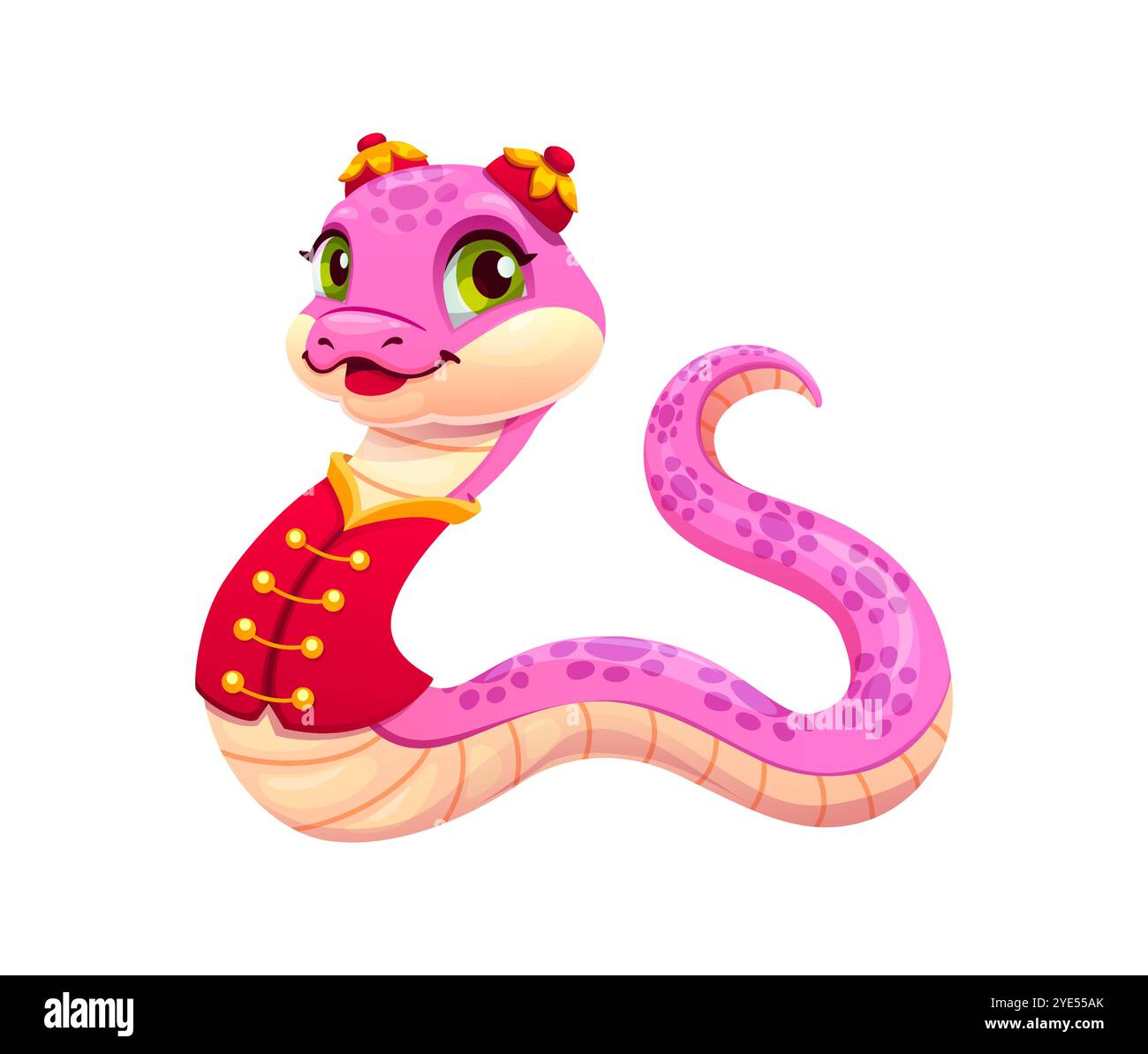Cartoon snake character with festive red and gold attire, symbolizing ...