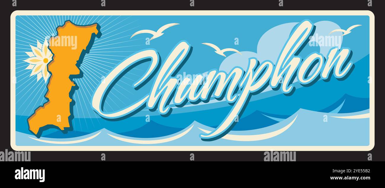 Chumphon Thailand province vintage travel plate or banner, territory ...