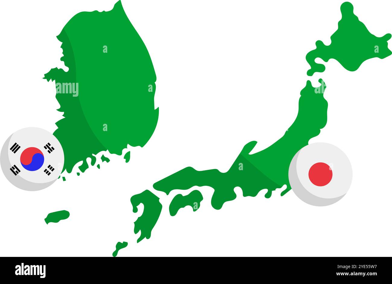Korean flag and map of Korea and Japanese flag and map of Japan icon set. Editable vector Stock ...