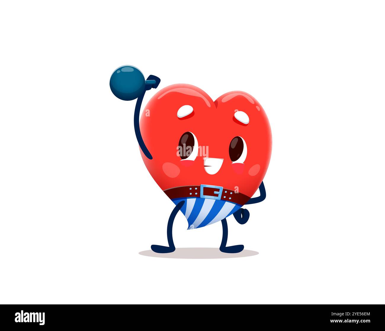 Cartoon heart character doing exercise with weight for love emoji of ...