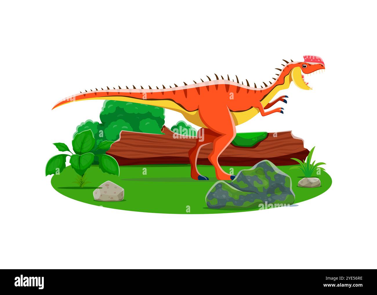 Dinosaur prehistoric character or cartoon Jurassic dino Monolophosaurus ...