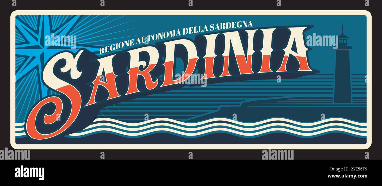 Sardinia Italy region, european travel plate sign. Italian region tin ...