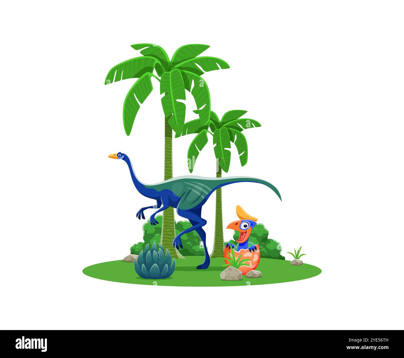 Garudimimus cartoon prehistoric dinosaur character and baby reptile ...