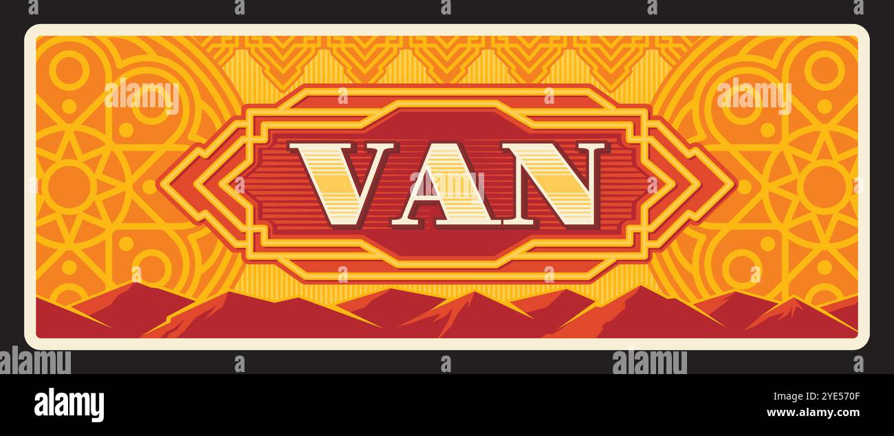 Van Turkey province district metal travel plate, vintage banner with ...